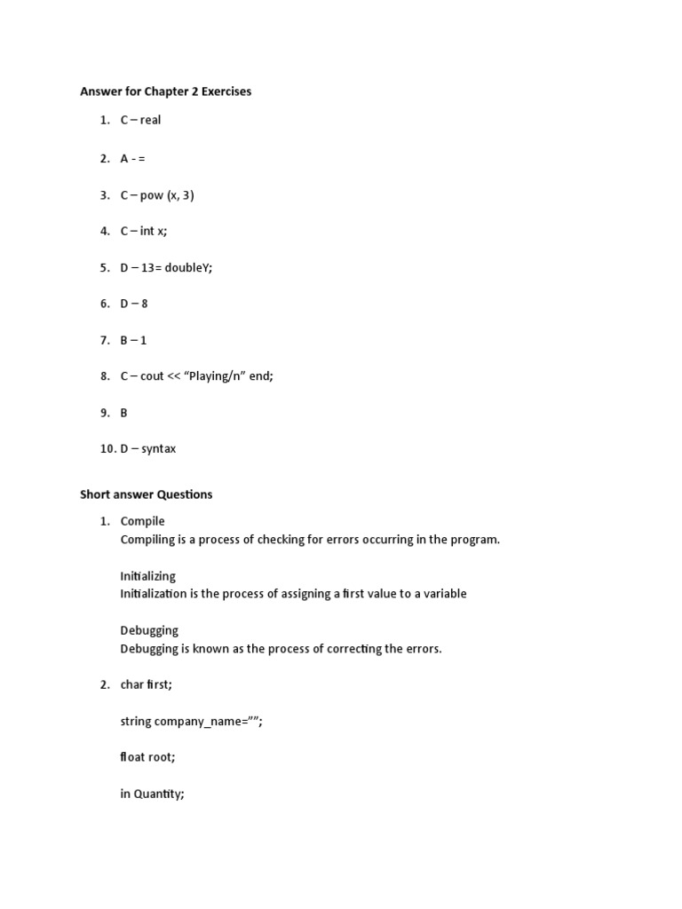 Answer For Chapter 2 Exercise1 | PDF | Namespace | Computer Science