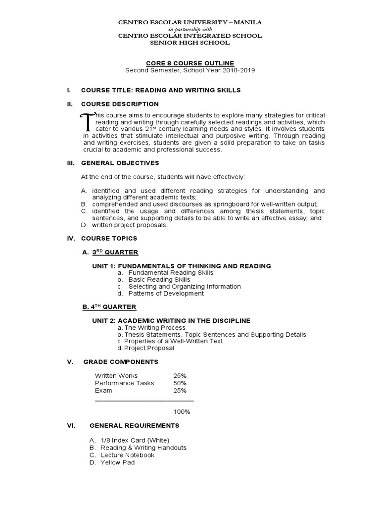 Course Outline | PDF | Thesis | Teachers