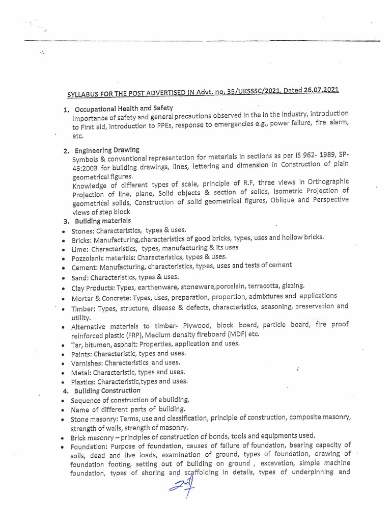 Uksssc Draftman Syllabus | PDF