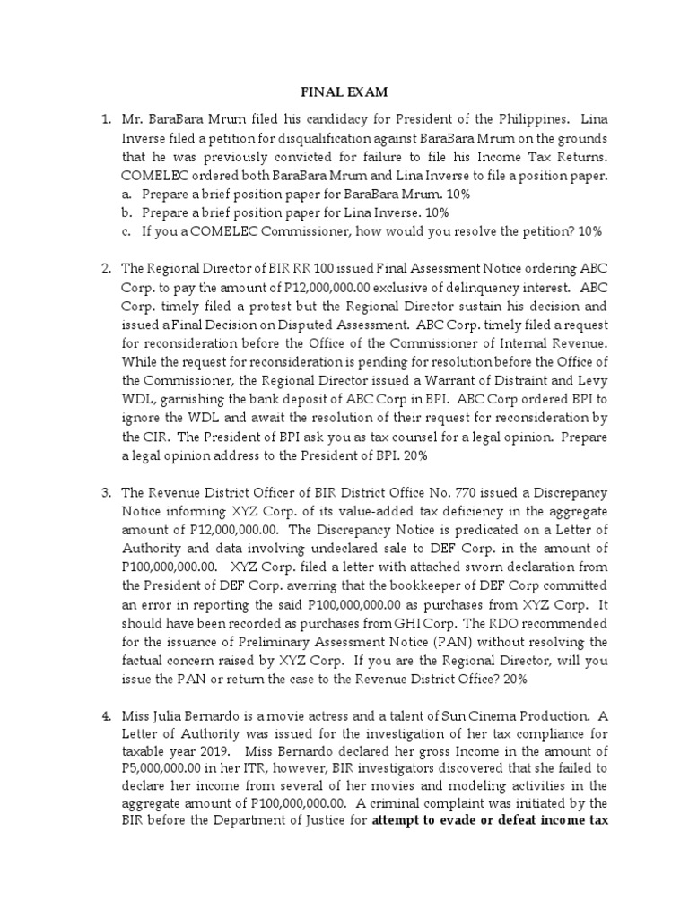 Sample Questions Tax Remedies | PDF | Taxes | Government