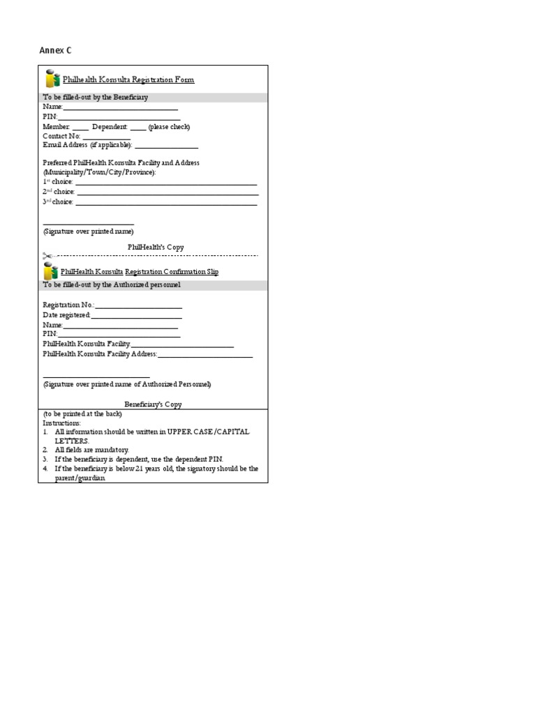Registration form and confirmation slip for PhilHealth Konsulta ...