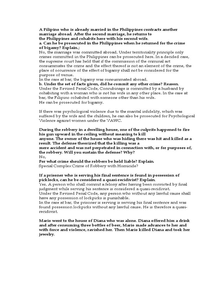 Criminal Law Sample Questions | PDF | Crime & Violence | Crimes