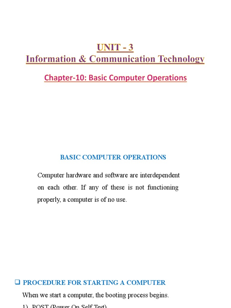 Class 9 - PART-A - Unit-3 - Ch-10 - Basic Computer Operations | PDF