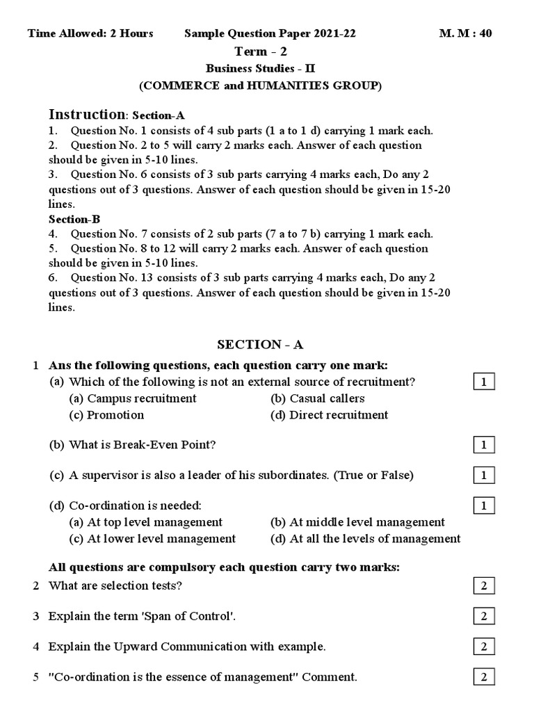 Bussiness Studies Model Test Paper Cls12 | PDF | Stocks | Economies