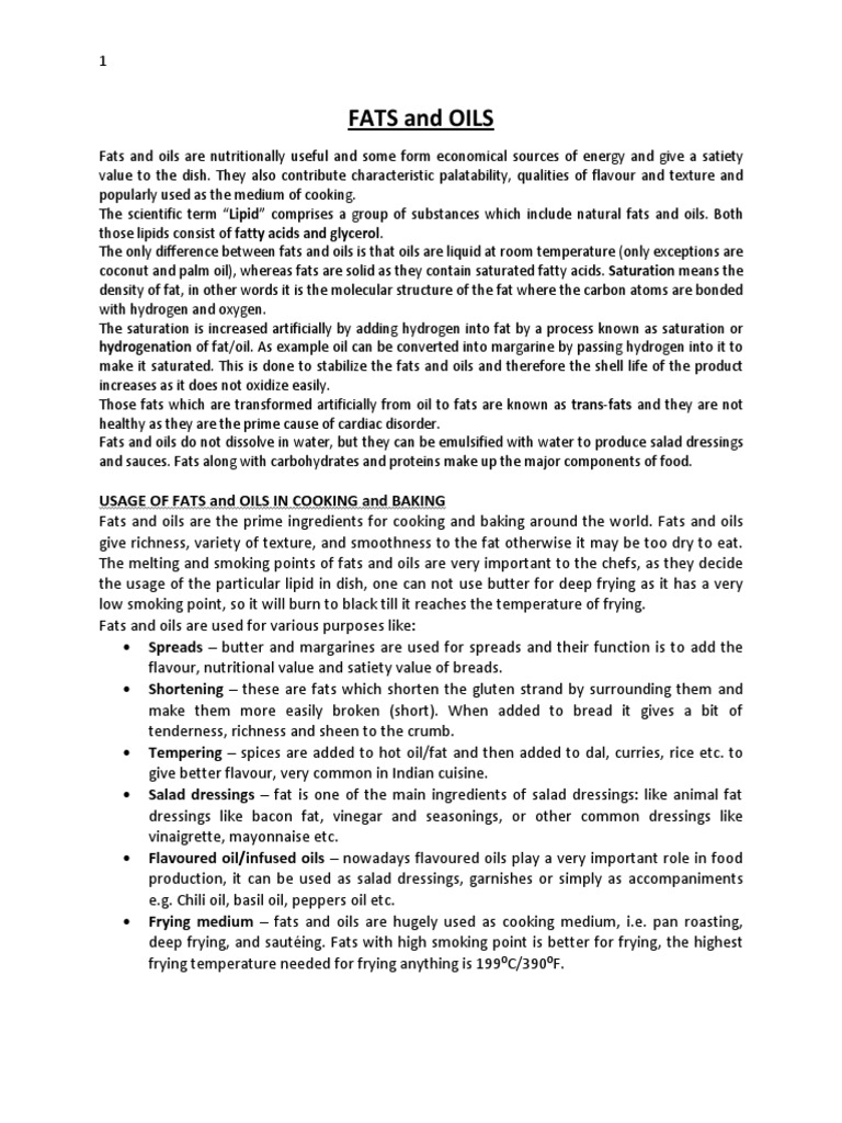 Usage of Fats and Oils in Cooking and Baking | Download Free PDF ...