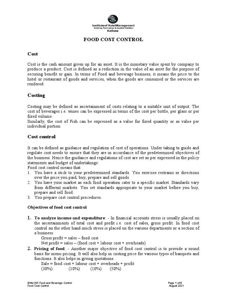 272 Food Cost Control | PDF | Cost Accounting | Foods