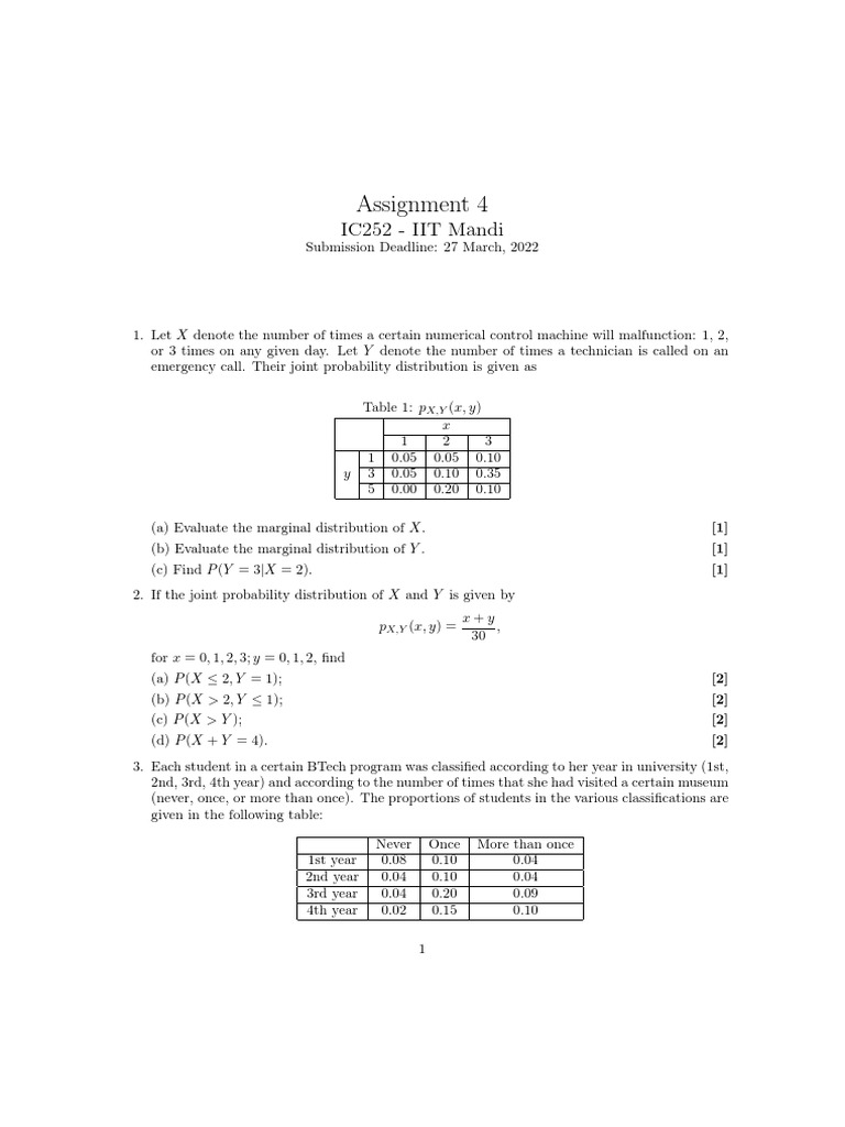 Assignment 4: IC252 - IIT Mandi | PDF | Random Variable | Probability And Statistics
