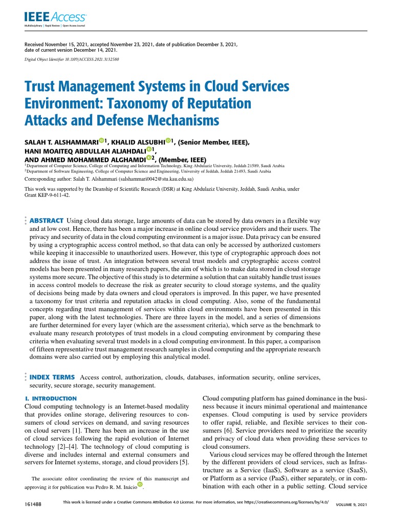 Trust Management Systems in Cloud Services Environment Taxonomy of ...