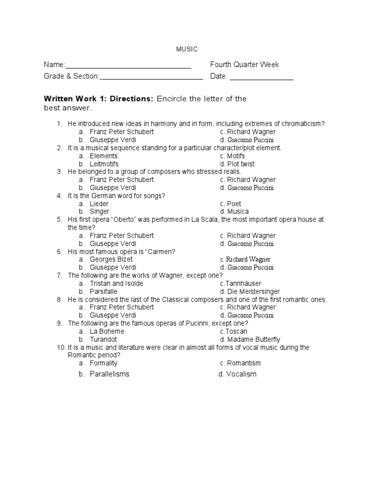 Music and Theater Quiz | PDF | Richard Wagner | Theatre