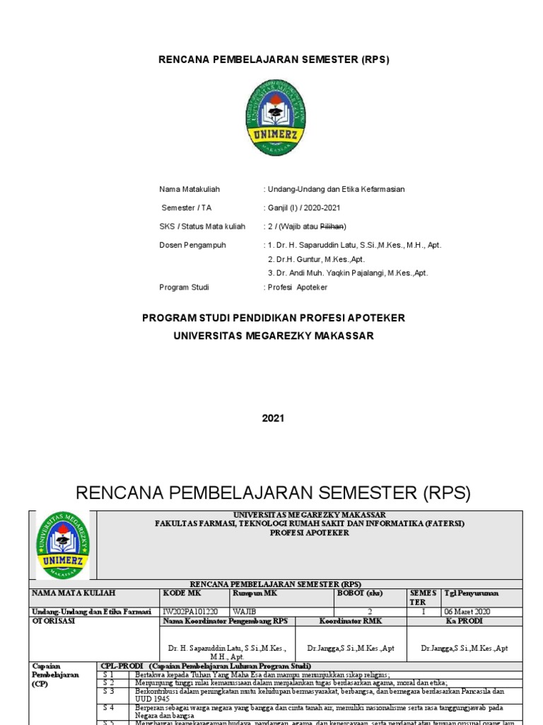 Rps Etika & Uud Farmasi | PDF | Sains & Matematika