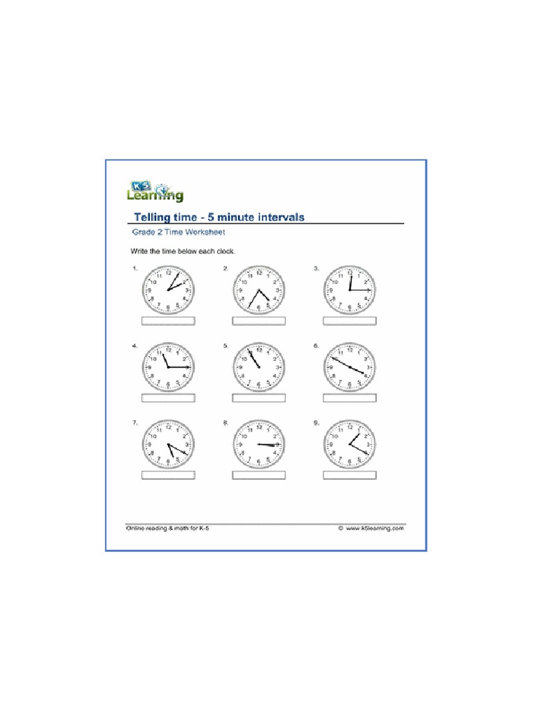 Grade 2 Telling Time Worksheet | PDF
