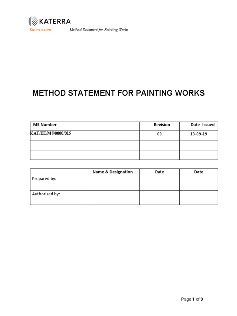 Method Statement For Painting Works: MS Number Revision Date-Issued | PDF | Paint ...