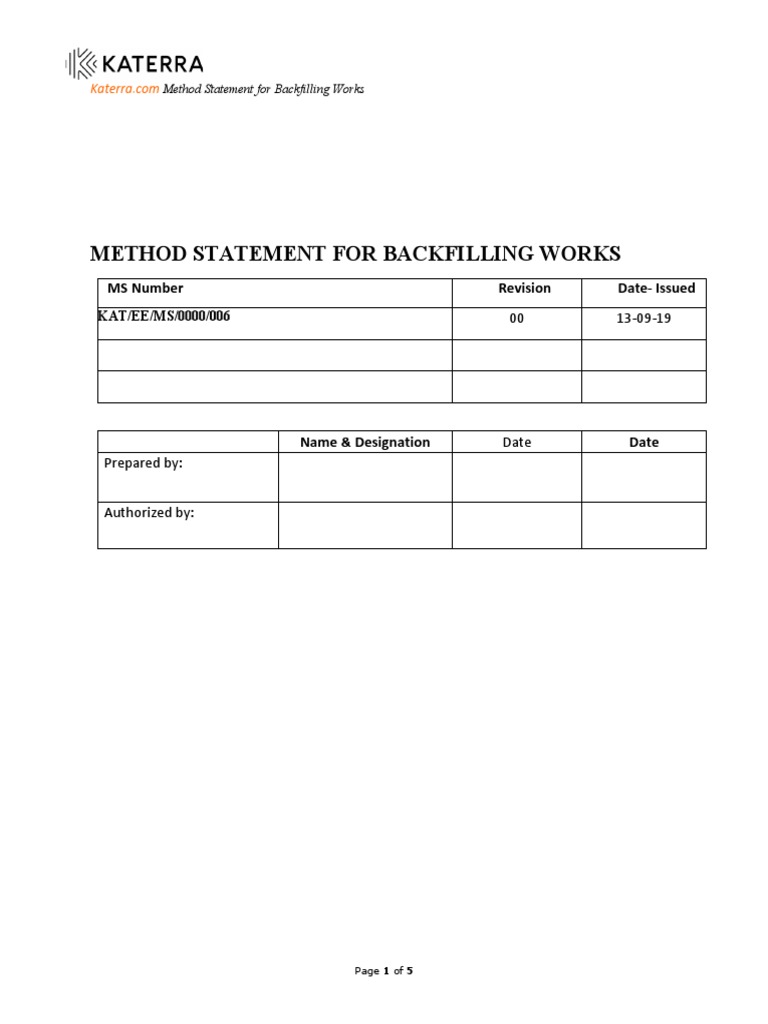 Method Statement For Backfilling Works: MS Number Revision Date-Issued | PDF | Earth Sciences