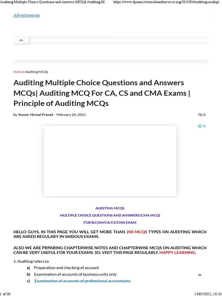 Auditing Multiple Choice Questions and Answers MCQs Auditing MCQ For CA ... Auditing Multiple Choice Questions and Answers MCQs Auditing MCQ For CA ...
