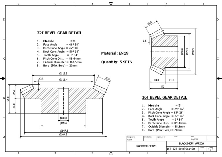 Mod5 - 16t & 32t Bevel Gear Set | PDF | Gear | Kinematics