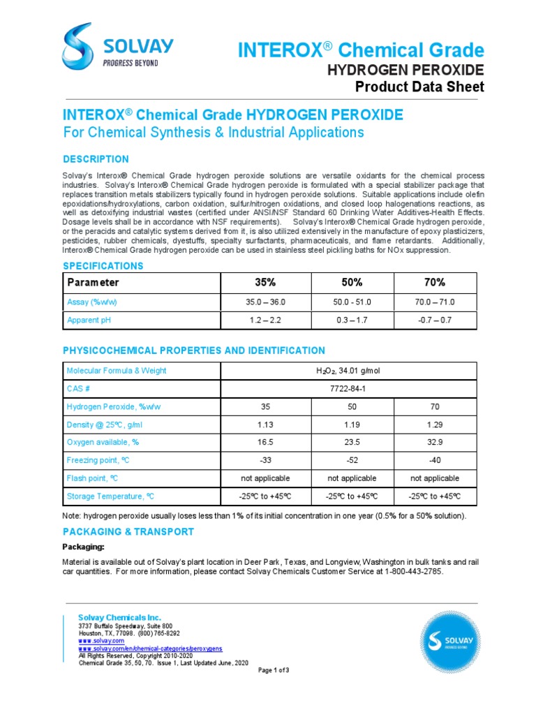 Interox Chemical Grade HYDROGEN PEROXIDE | PDF | Hydrogen Peroxide ...