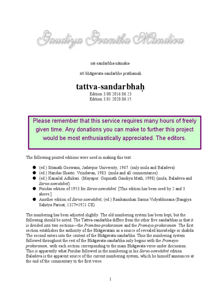 Sat-Sandarbha - 1 - Tattva Sandarbha - Jiva Gosvamin | PDF | Indian ...