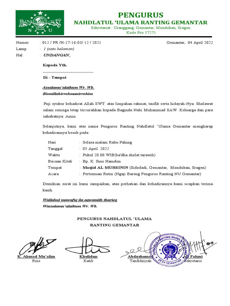 Undangan Rutinan Malam Rabu Pahing Ahad Pon | PDF