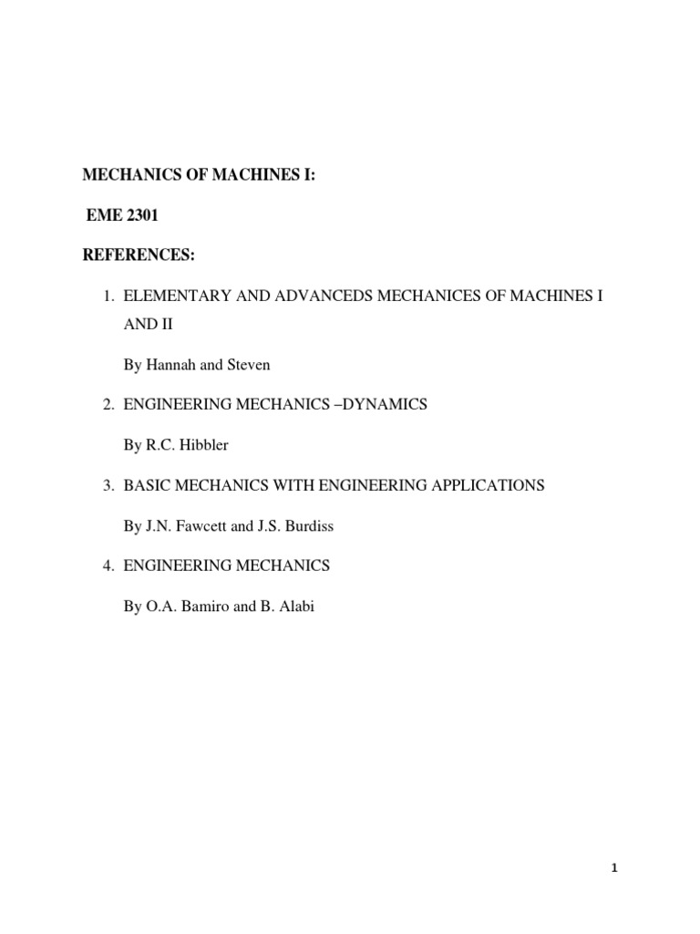 Mechanics of Machines I: EME 2301 References | PDF | Machines ...
