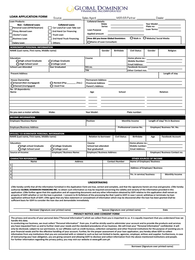 Global Dominion APPLICATION FORM May 4, 2021 | PDF | Loans | Mortgage Loan