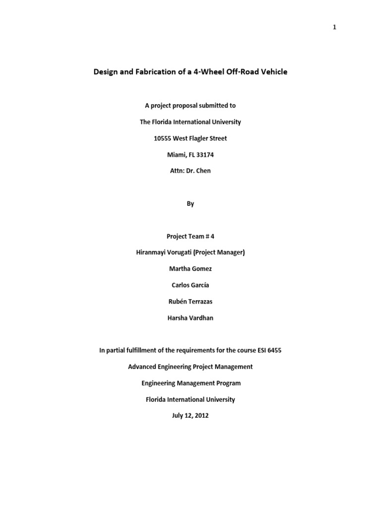 Team 4 Project Proposal - Design and Fabrication of 4 Wheel Off Road ...