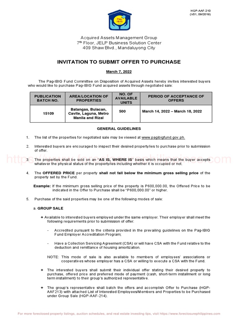 Invitation To Submit Offer To Purchase | PDF | Discounting | Real ...