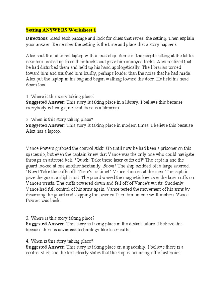 Story Setting Analysis Worksheet | PDF | Mystery, Thriller & Crime ...