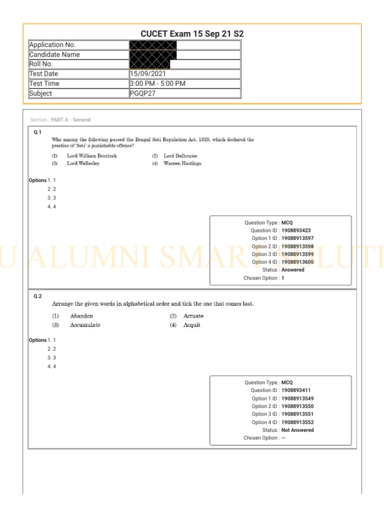 CUCET 2021 Question Paper | PDF | Multiple Choice | Vocational Education