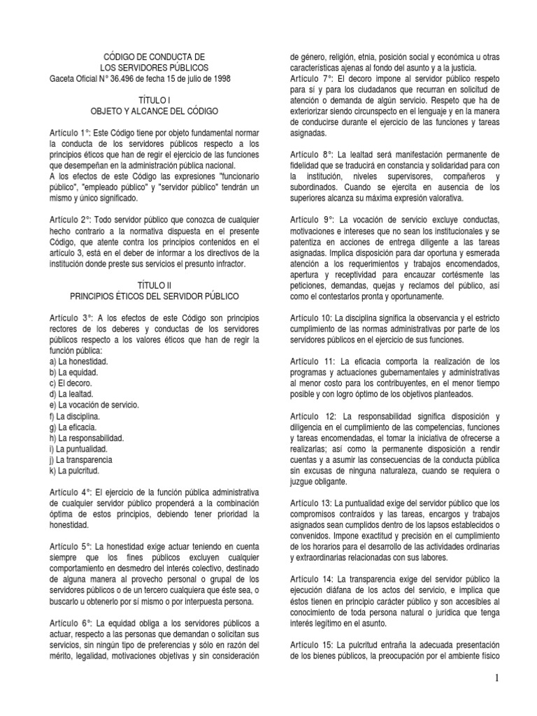Codigo de Conducta Servidores Publicos | PDF | Servicio Civil | Comportamiento