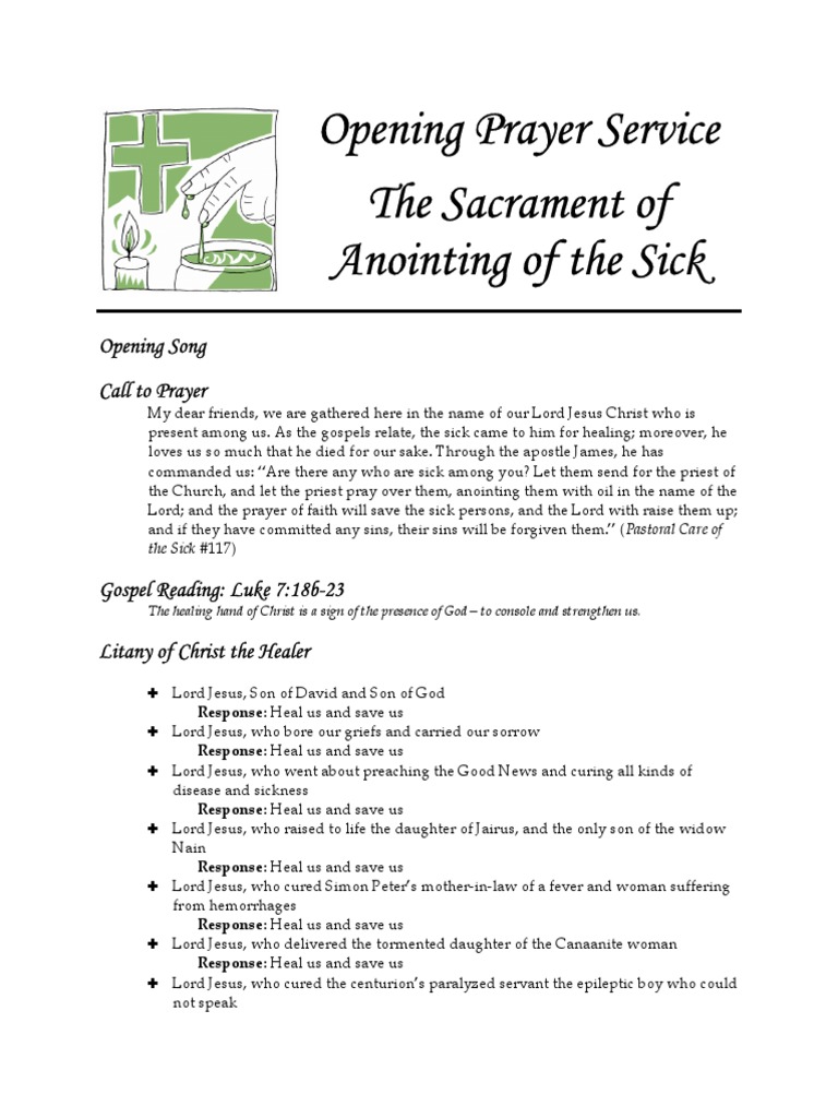 Opening Prayer Service The Sacrament of Anointing of The Sick | PDF ...