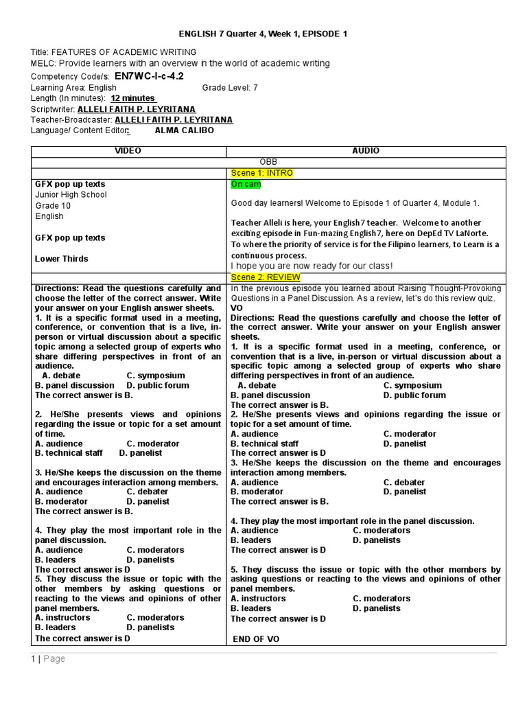 ENGLISH 7 Quarter 4 Lesson 1 | PDF | Internet Forum | Verb
