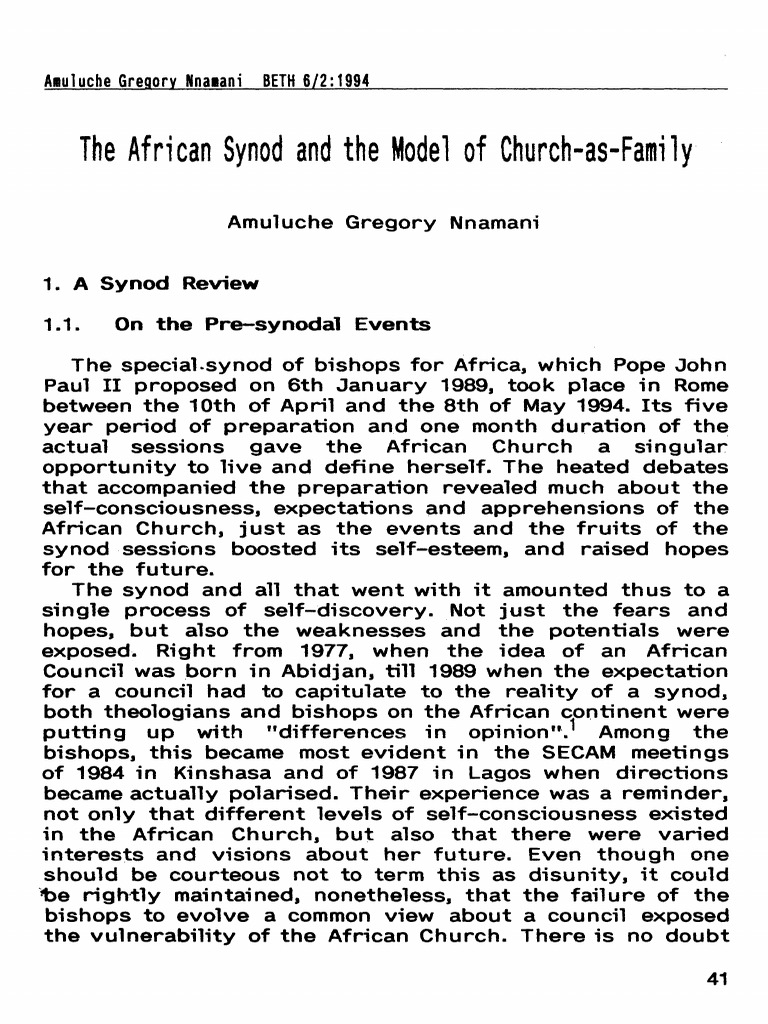 The African Synod and The Model of Church-as-Family | PDF | Christian ...