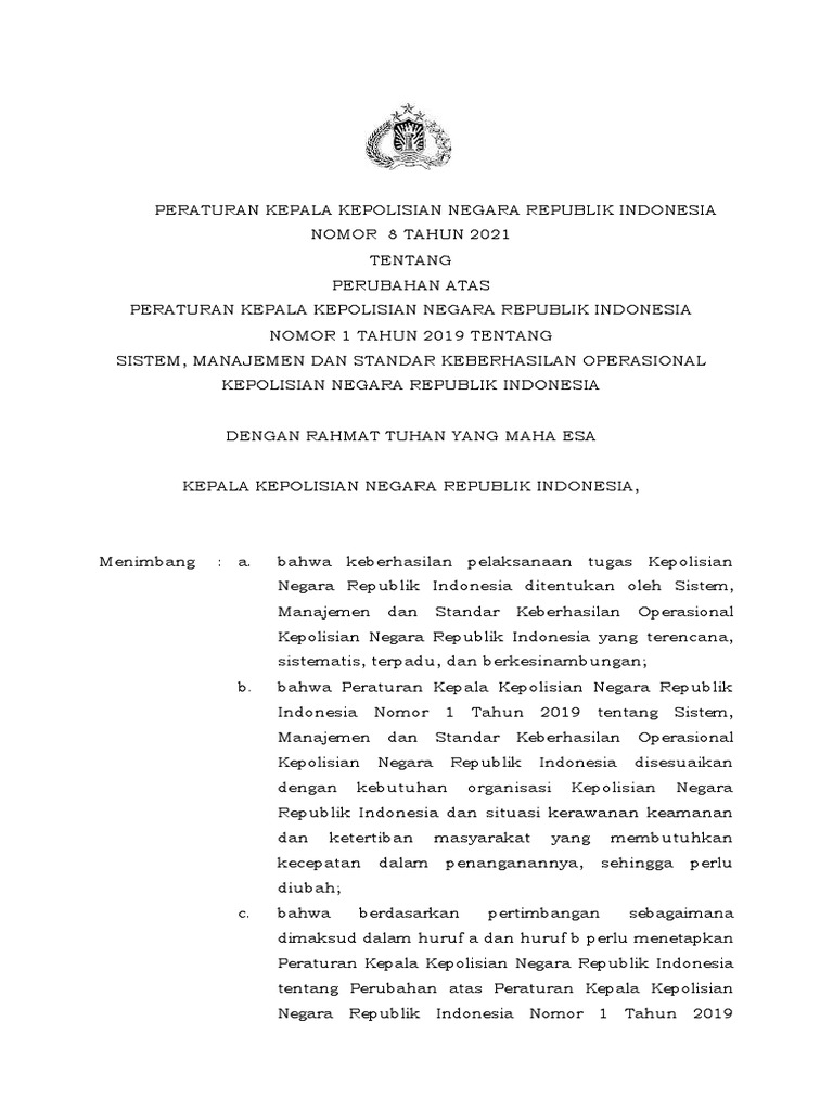 2021-Perkap Nomor 8 Tahun 2021 | PDF