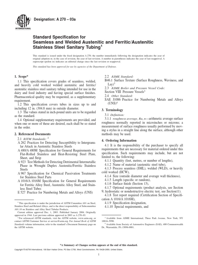 Astm A270 | PDF | Heat Treating | Pipe (Fluid Conveyance)