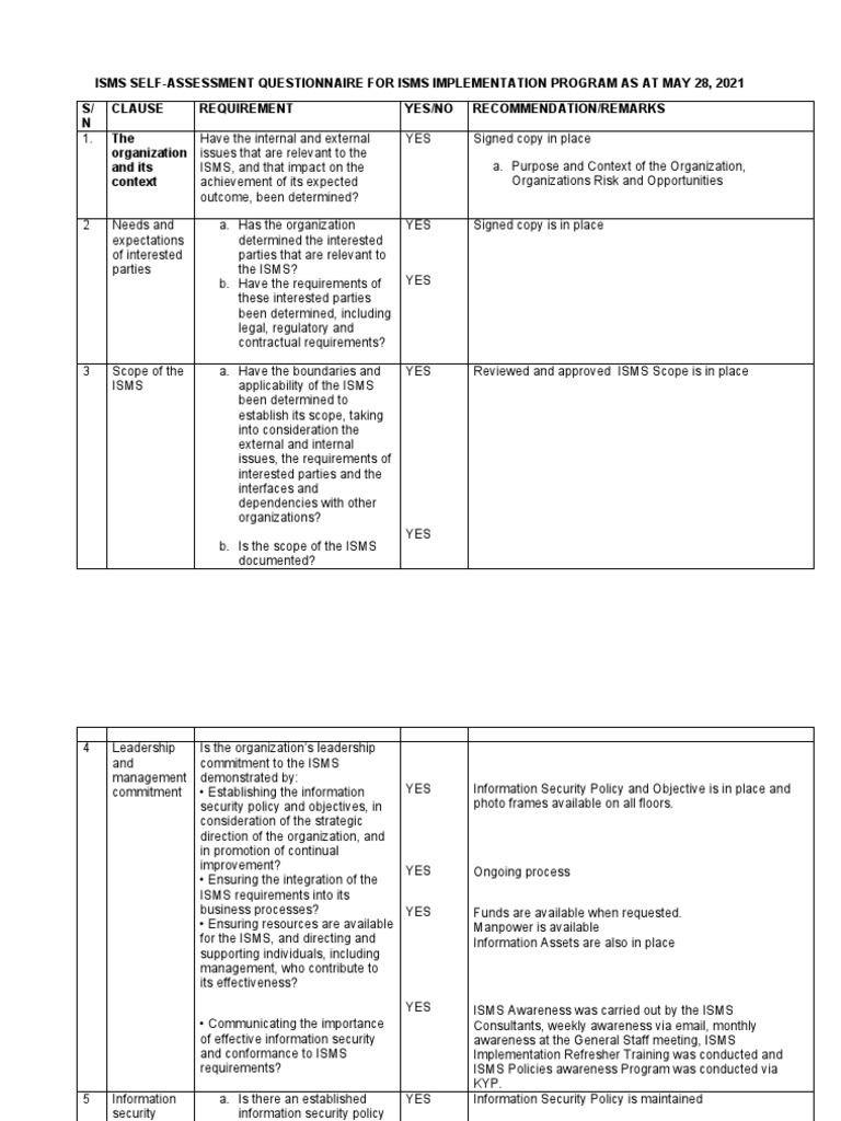 Isms Certification Readiness Recheck Questionnaire | PDF | Information ...