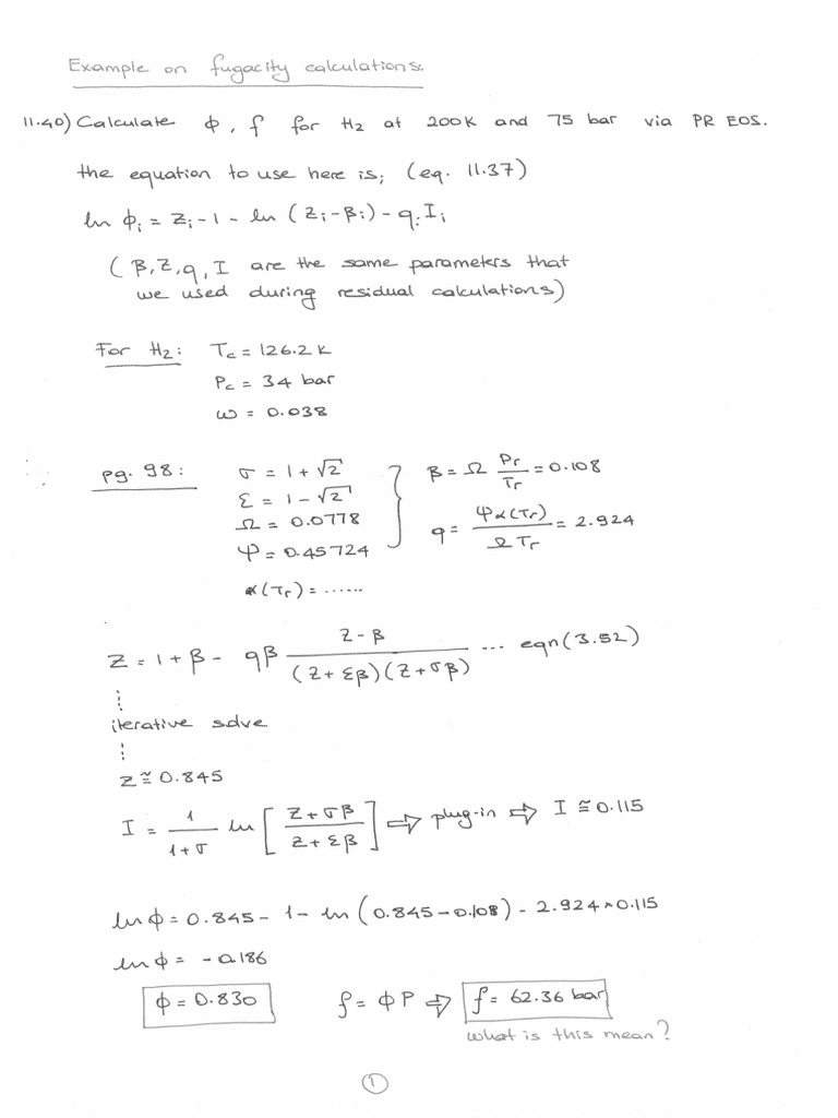 Fugacity Calculation Examples | PDF