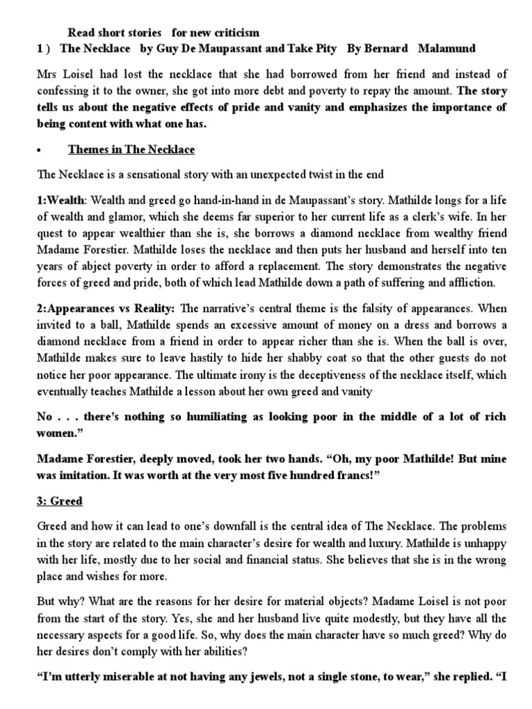 The Necklace | PDF | Irony