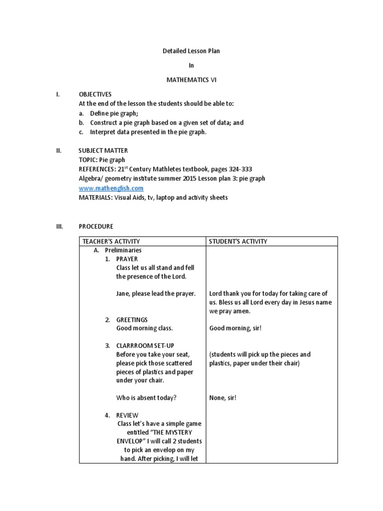Grade 6 Pie Graph Lesson Plan | PDF | Pie Chart | Volume