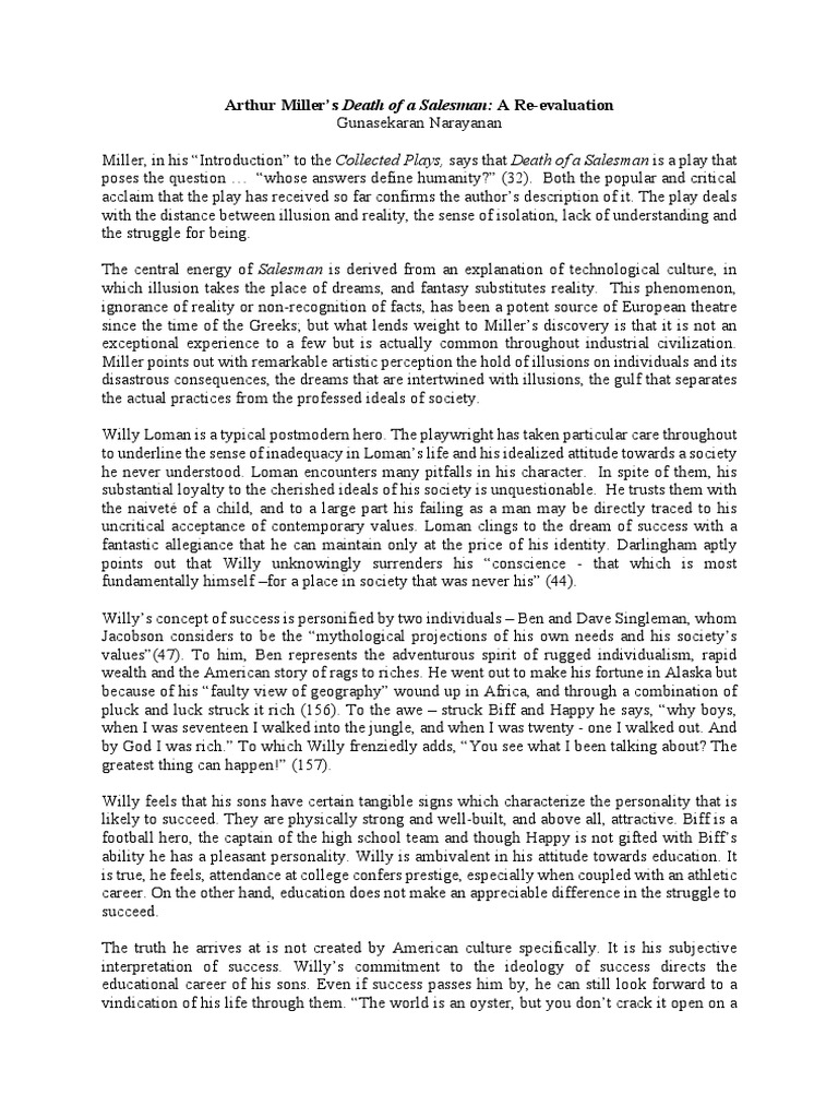 Arthur Miller's Death of A Salesman: A Re-Evaluation | PDF | Social ...