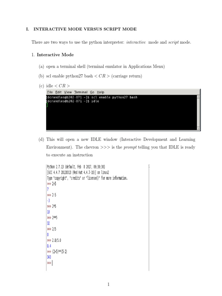 I. Interactive Mode Versus Script Mode | Pdf | Variable (computer 