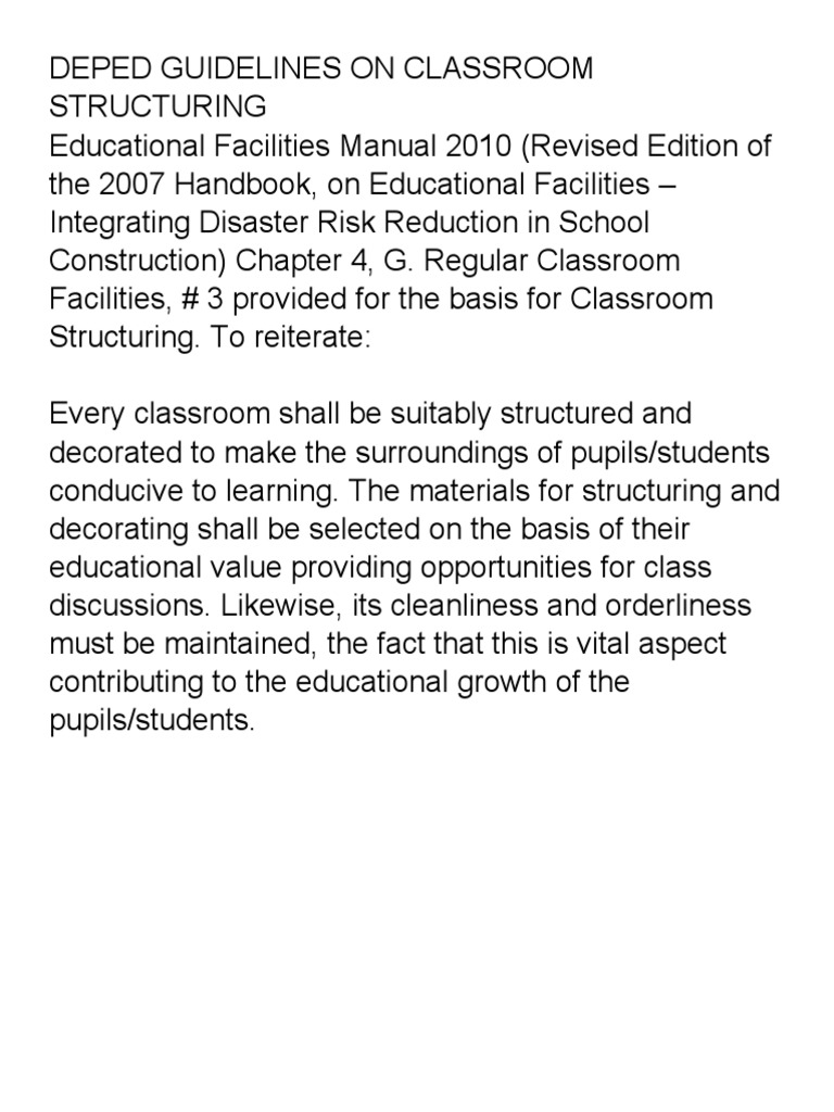 Deped Guidelines On Classroom Structuring | PDF | Classroom