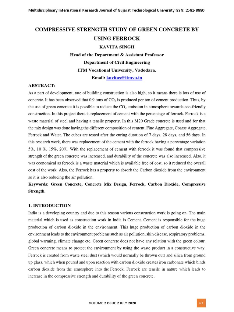Compressive Strength Study of Green Concrete by Using Ferrock | PDF ...