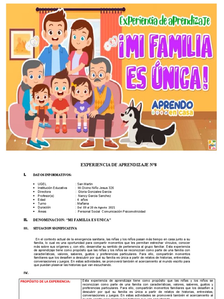 Mi Familia es Única: Proyecto Educativo | PDF | Las emociones | Adultos