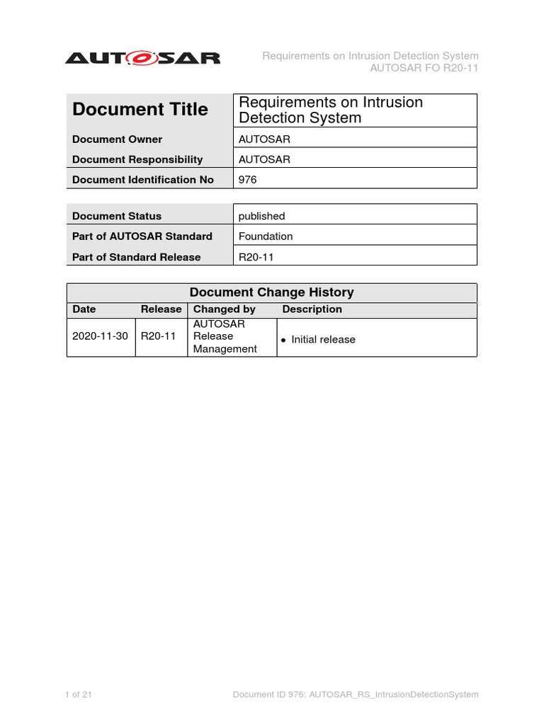 AUTOSAR RS IntrusionDetectionSystem | PDF | Specification (Technical Standard) | Information ...