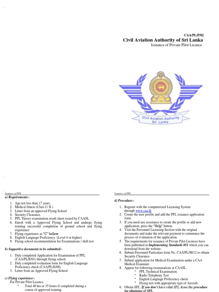 CAA/PL/P/02 - Issuance of Private Pilot Licence | PDF | Test ...
