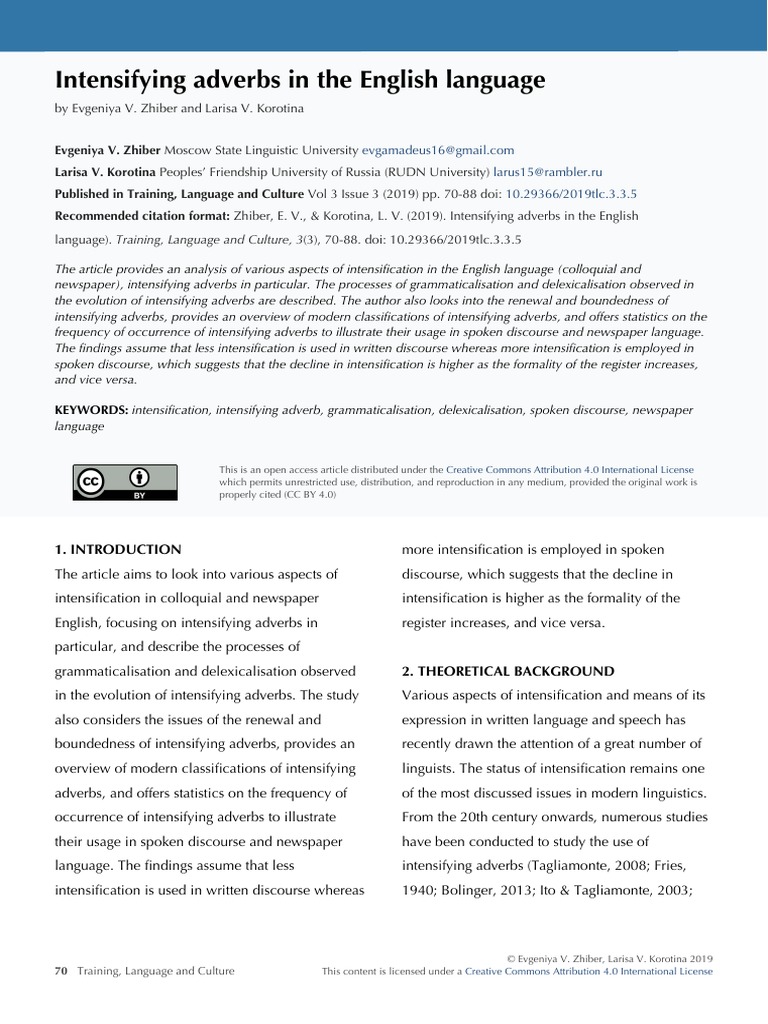 Intensifying Adverbs in The English Language | PDF | Adjective ...