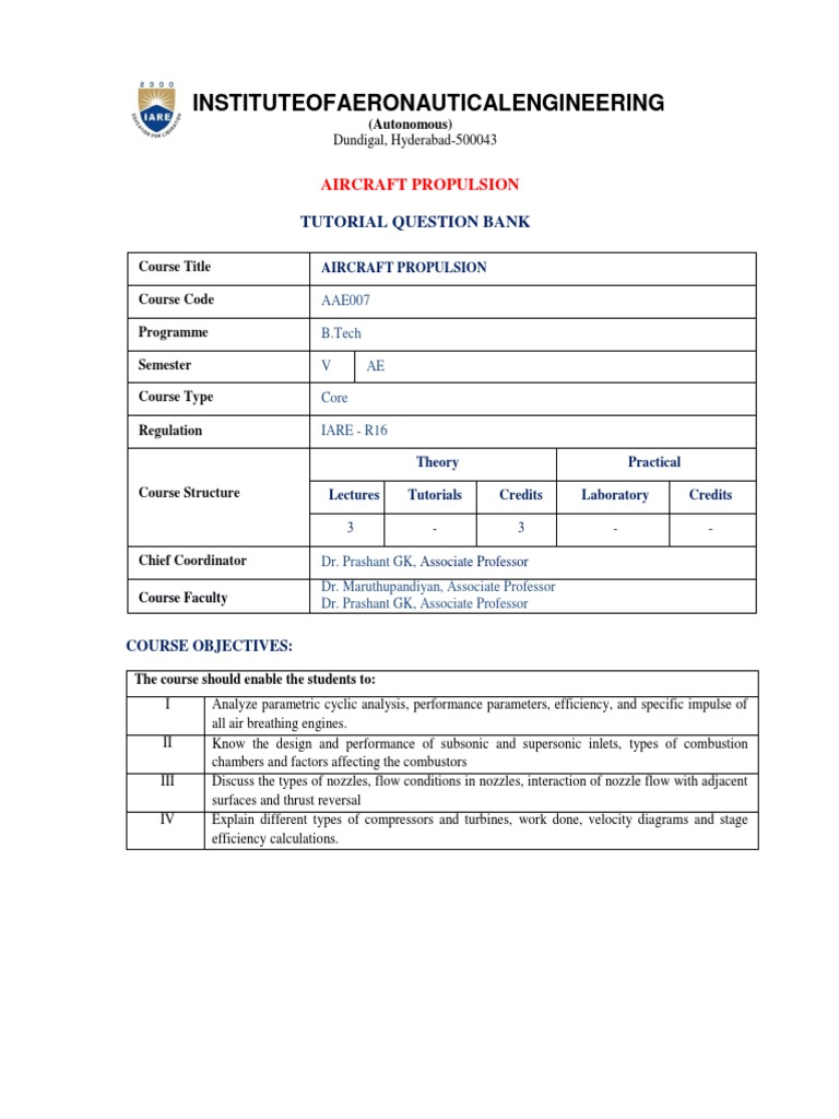 AA007 Aircraft Propulsion Question Bank | PDF | Jet Engine | Mach Number