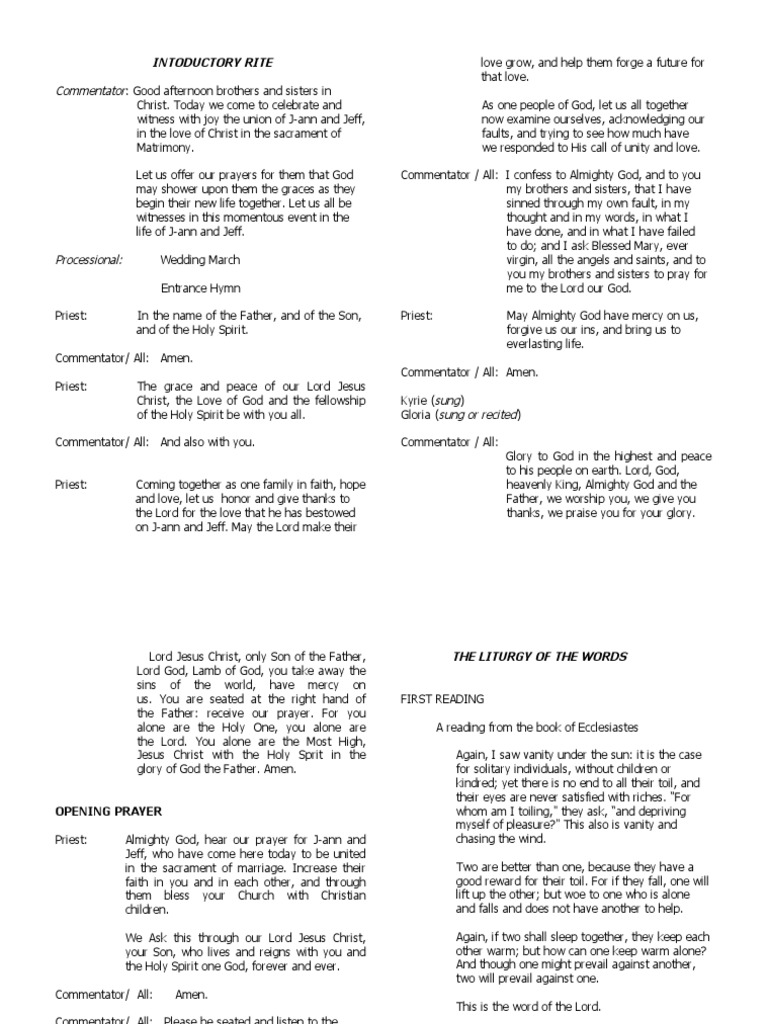 Catholic Rite Wedding Missalette Sample | PDF | God The Father | Grace ...