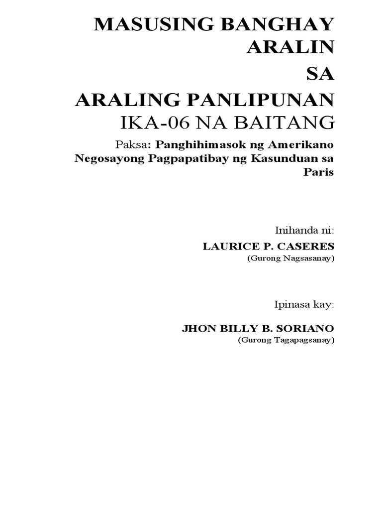 SEMI-DETAILED LP - PANGHIHIMASOK NG AMERIKANO Caseres, Laurice P | PDF
