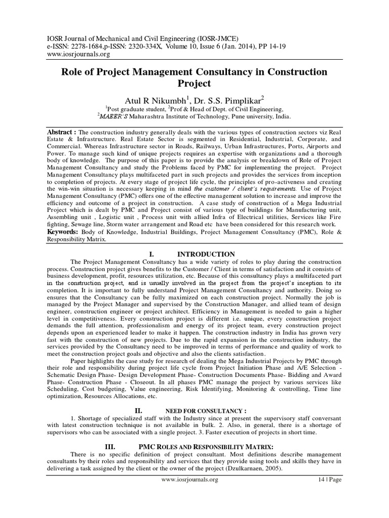 Role of PMC in Construction Projects | PDF | Project Management ...